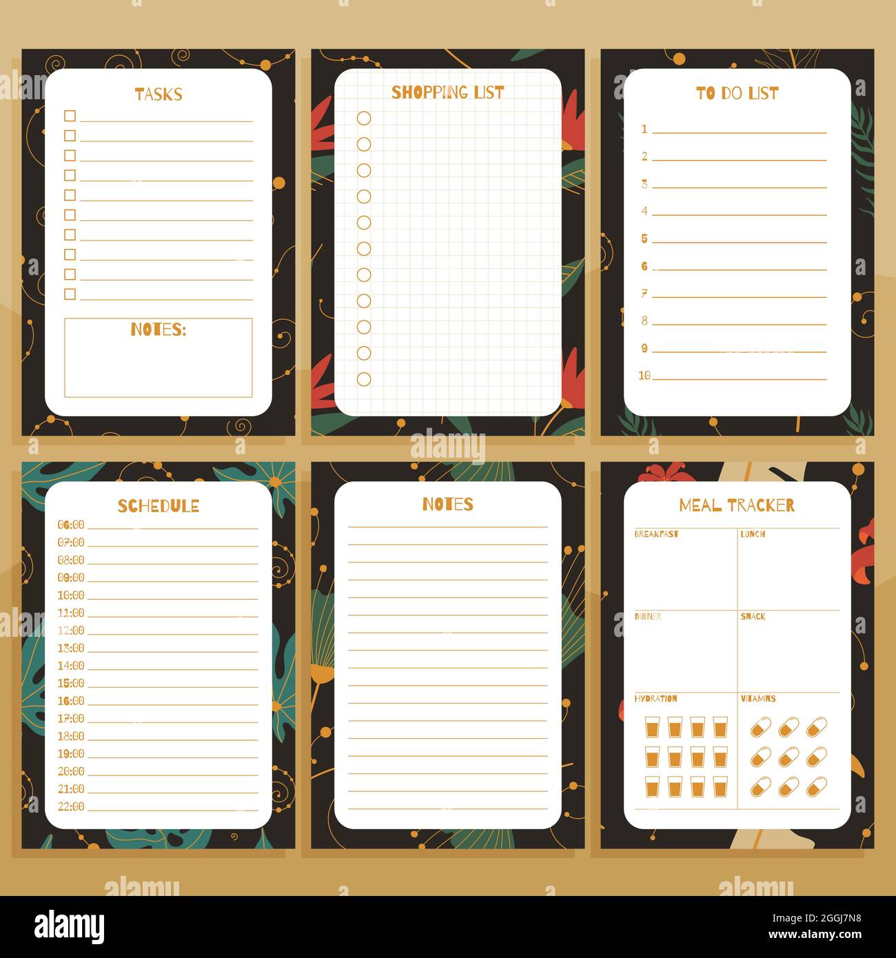 Set of paper notes print concept templates. With hand drawn exotic ...