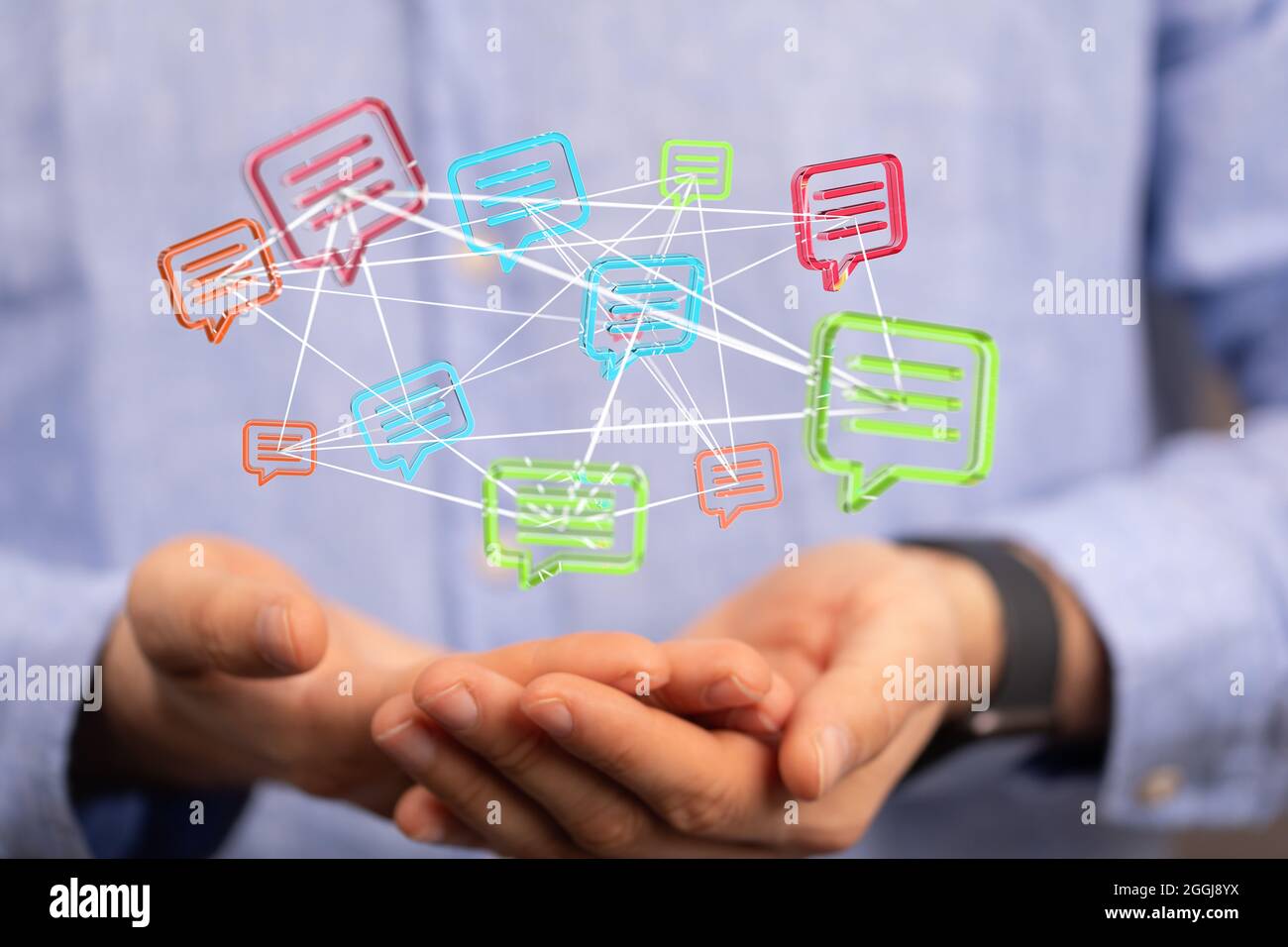 Empty speech bubble hands feedback communication Stock Photo - Alamy