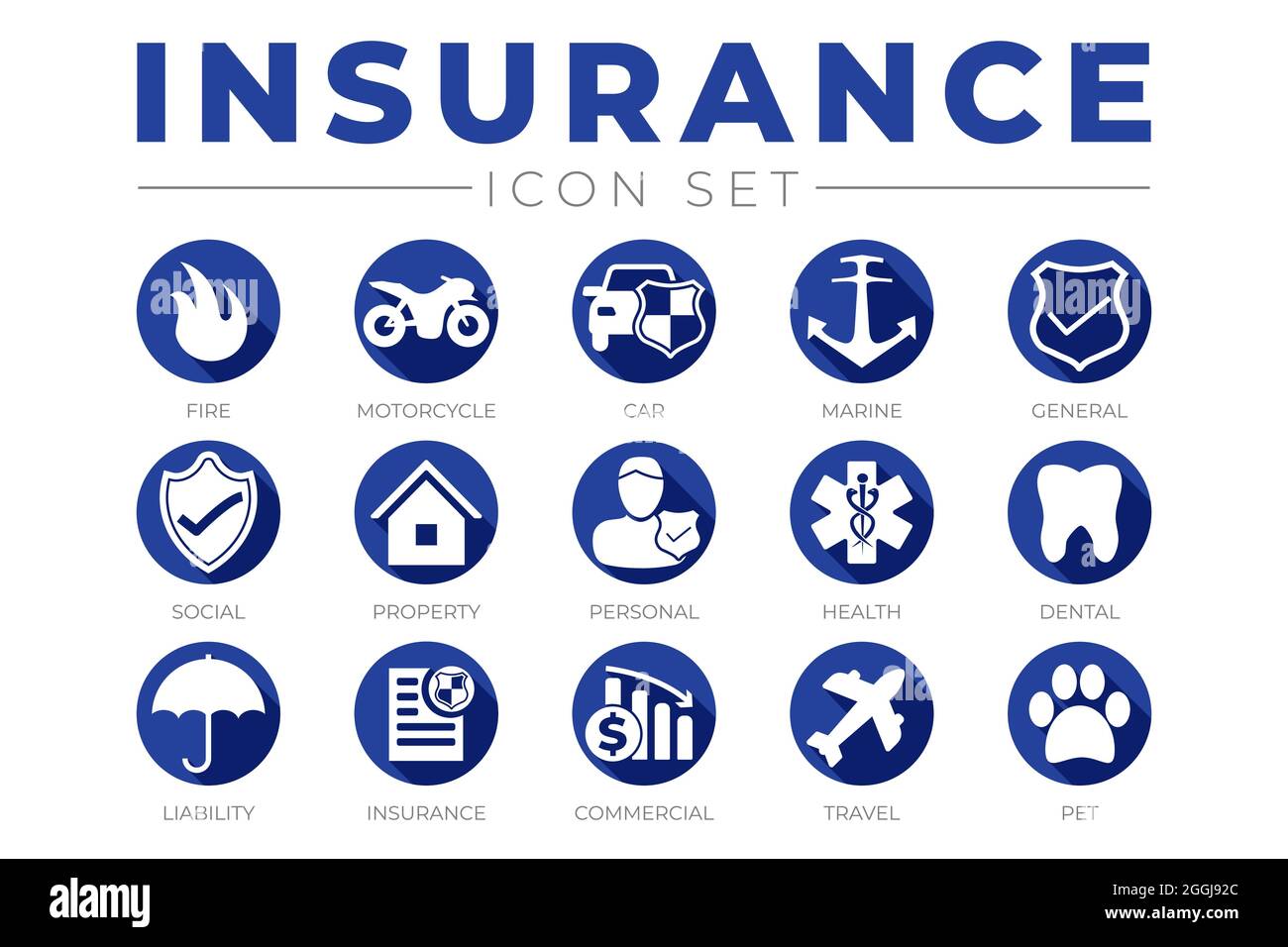 Blue Insurance Icon Set with Insurance Icons Stock Vector Image & Art ...