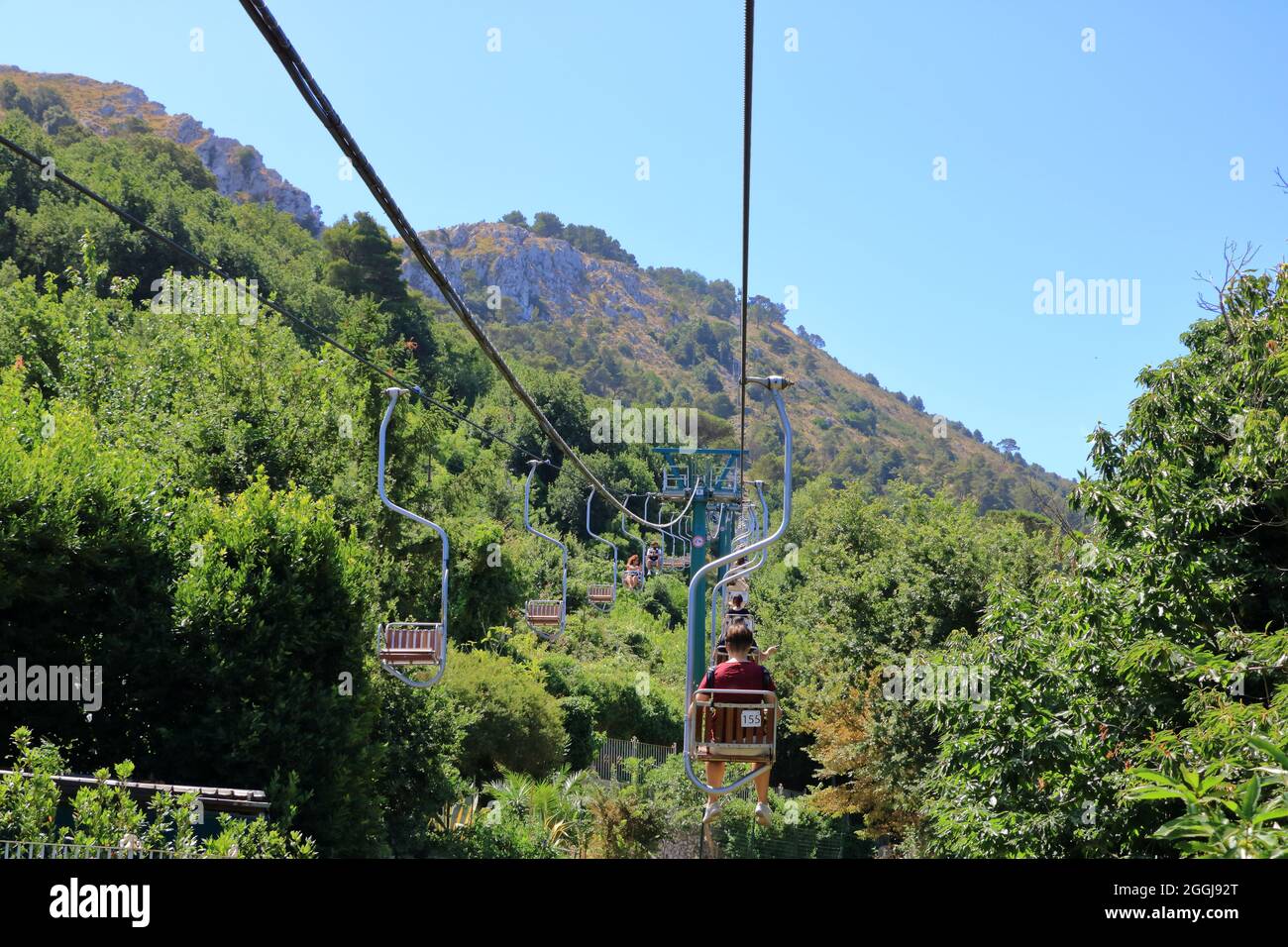 Funicular cable chair above Capri Island in Italy Stock Photo - Alamy