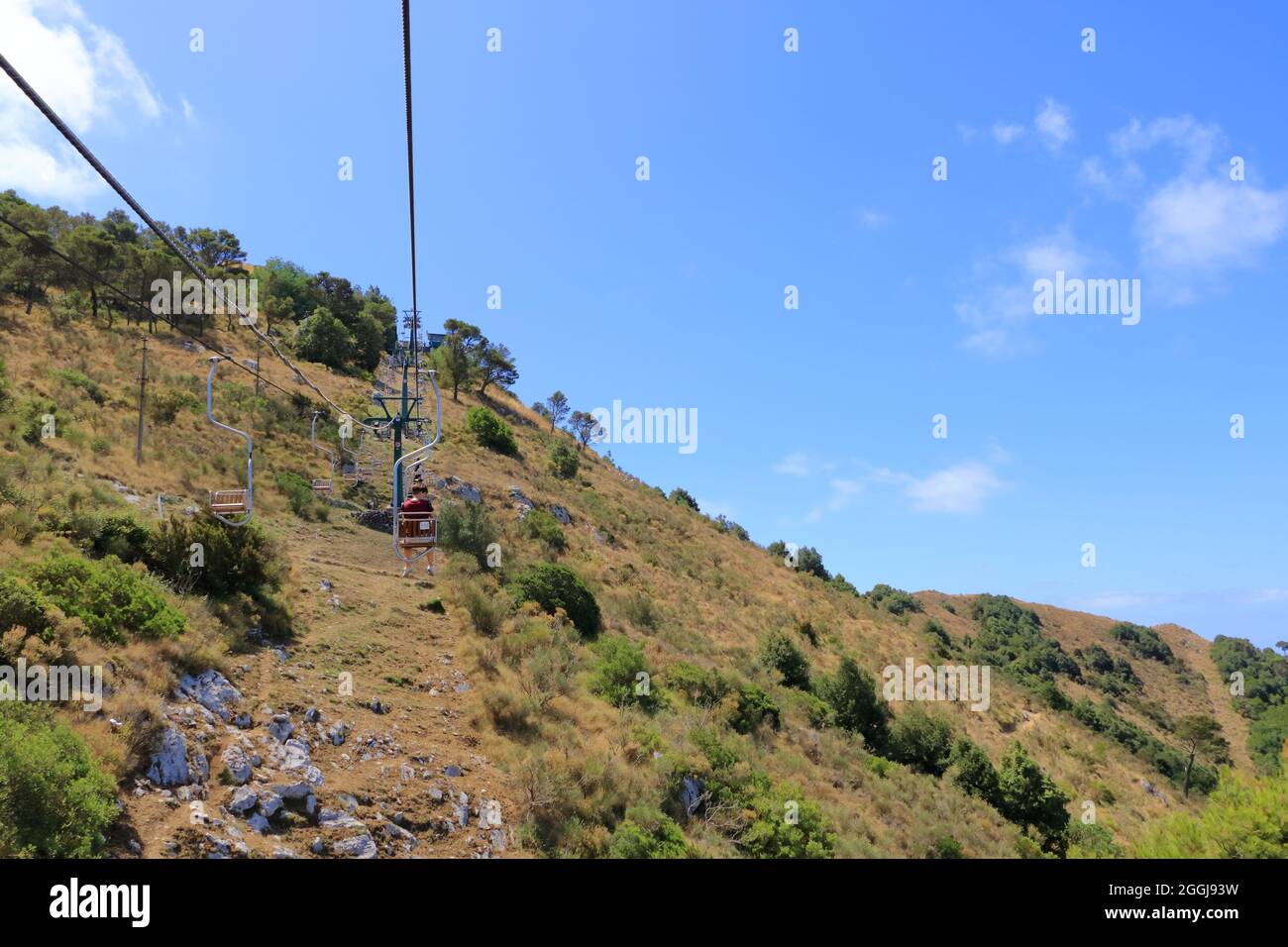 Funicular cable chair above Capri Island in Italy Stock Photo - Alamy