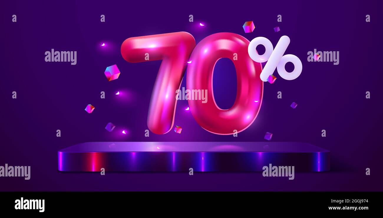 70 percent Off. Discount creative composition. Mega sale neon banner ...