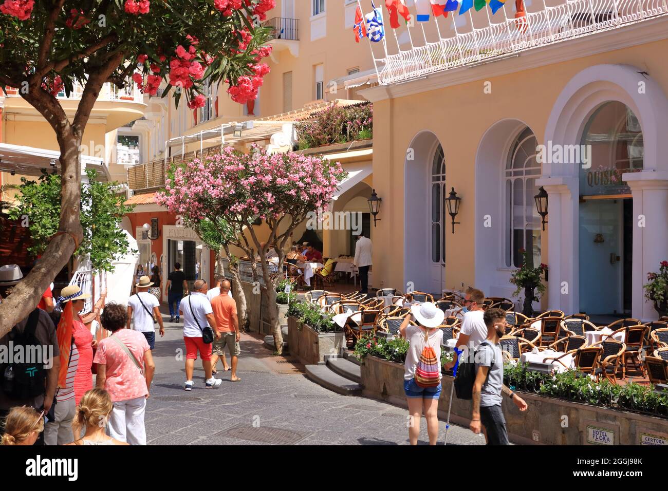 July 14 2021 - Capri, Italy: Streets in the mediterranean town of Capri ...
