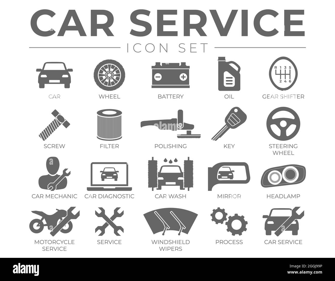 Car Service Icons Set with Battery, Oil, Gear Shifter, Filter ...