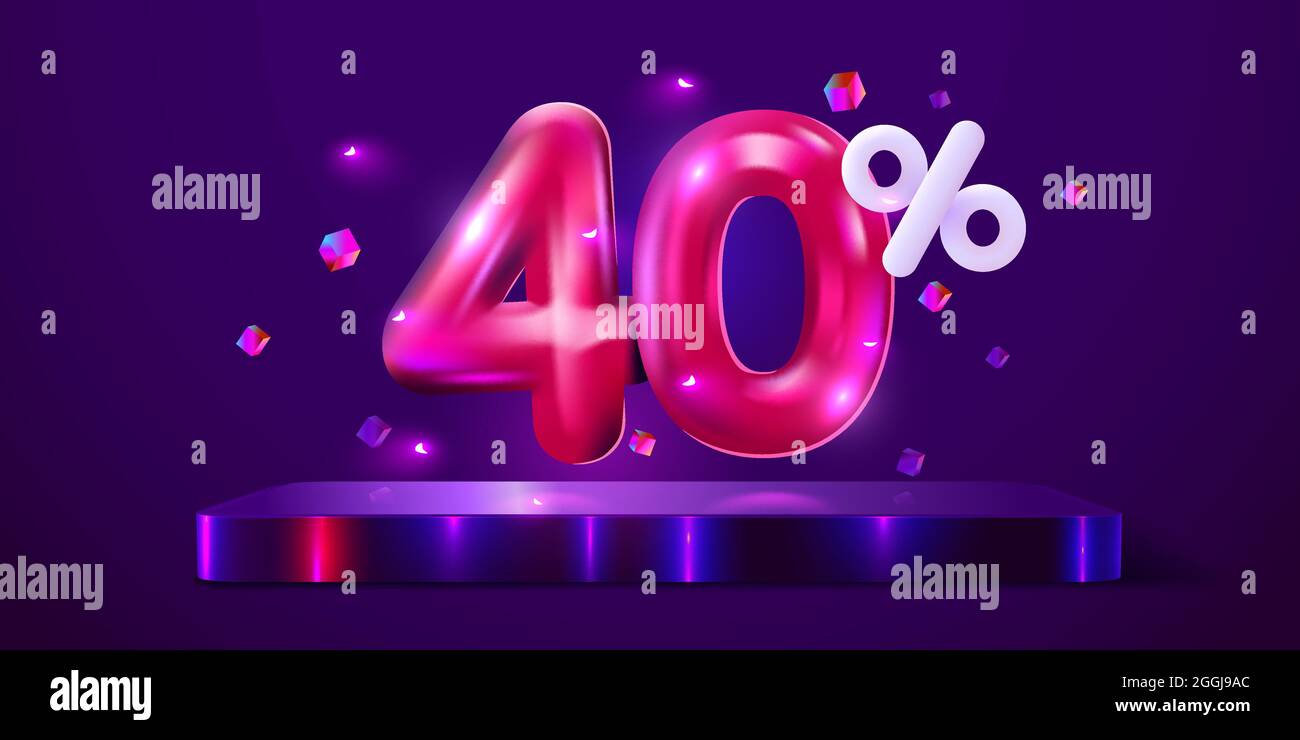 40 percent Off. Discount creative composition. Mega sale neon banner ...