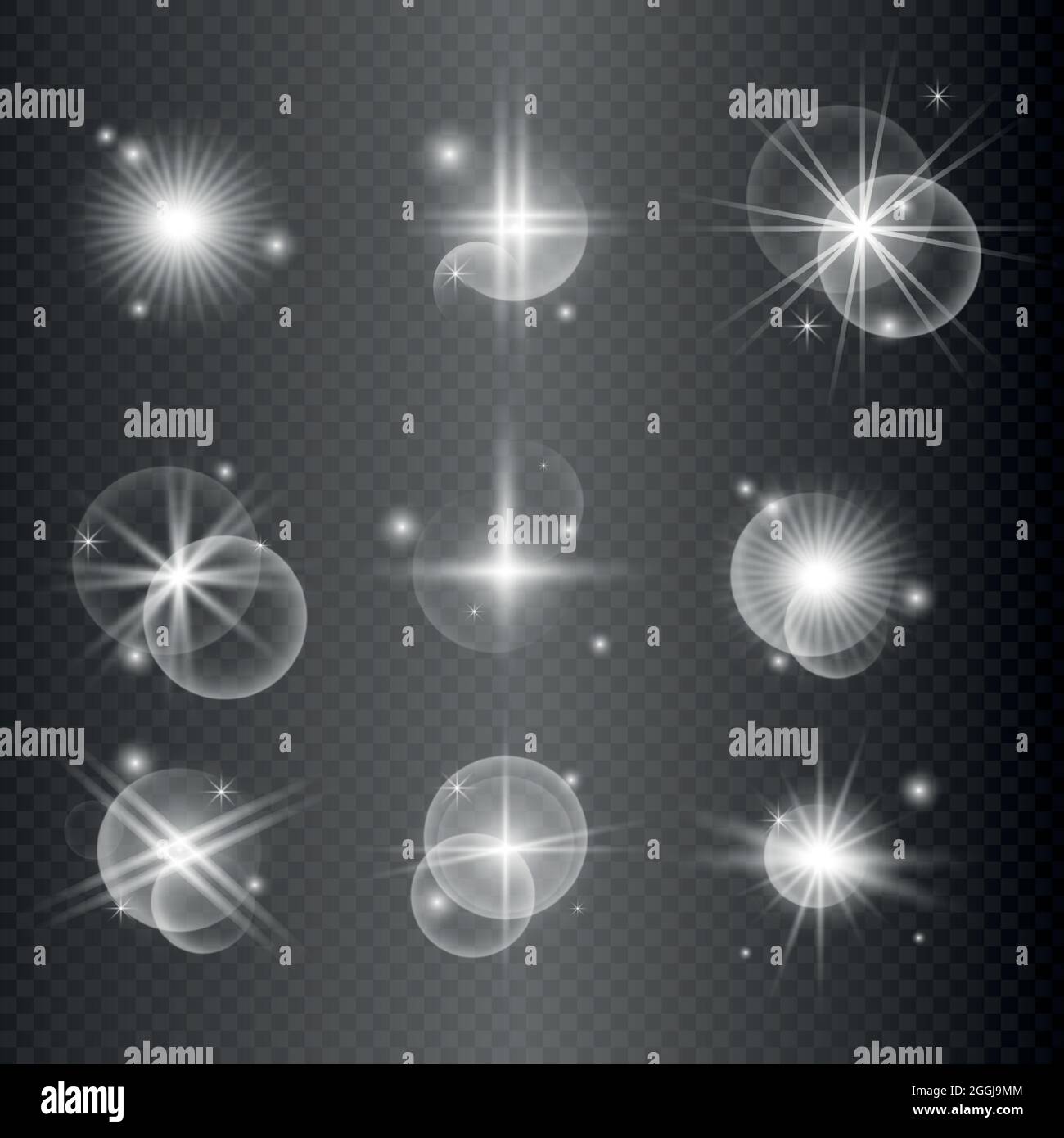 Set, white glare on a dark background - Vector illustration Stock ...