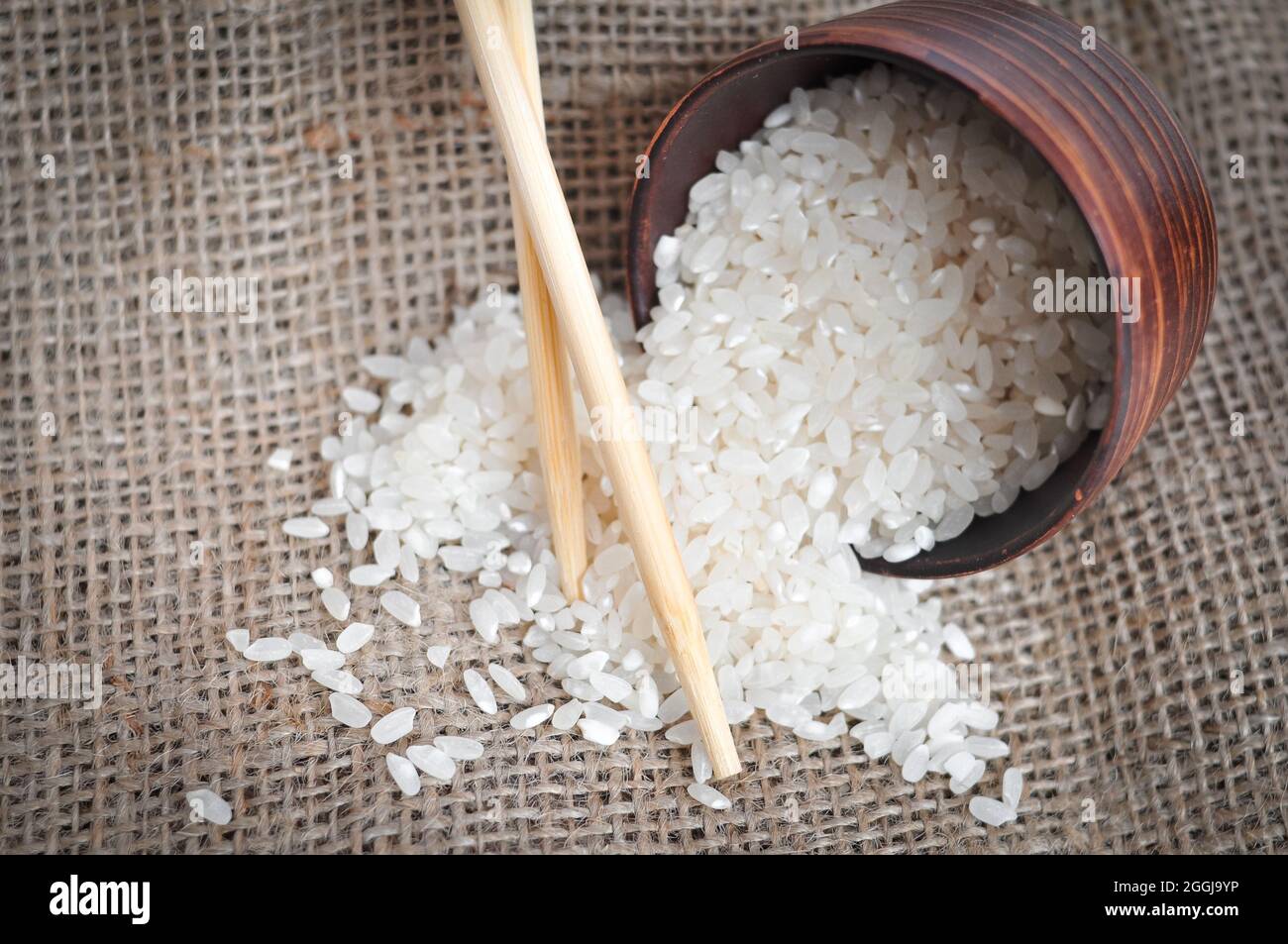 Round rice on the bag cereal harvest Stock Photo - Alamy