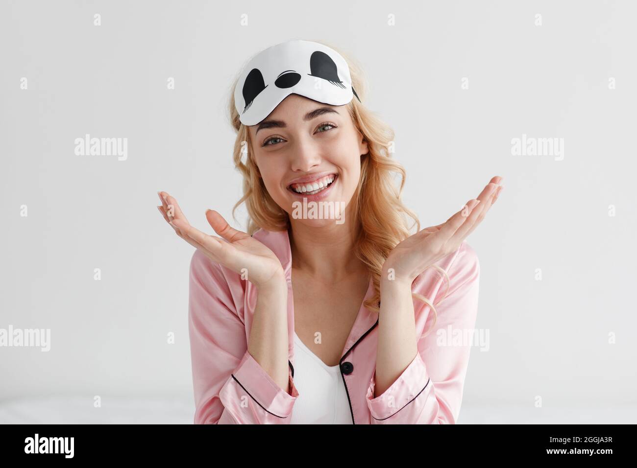 Positive facial expression, night sleep, fun at home and good morning ...