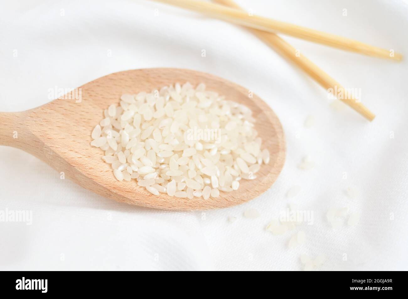 Round rice on white background Chinese food Stock Photo - Alamy