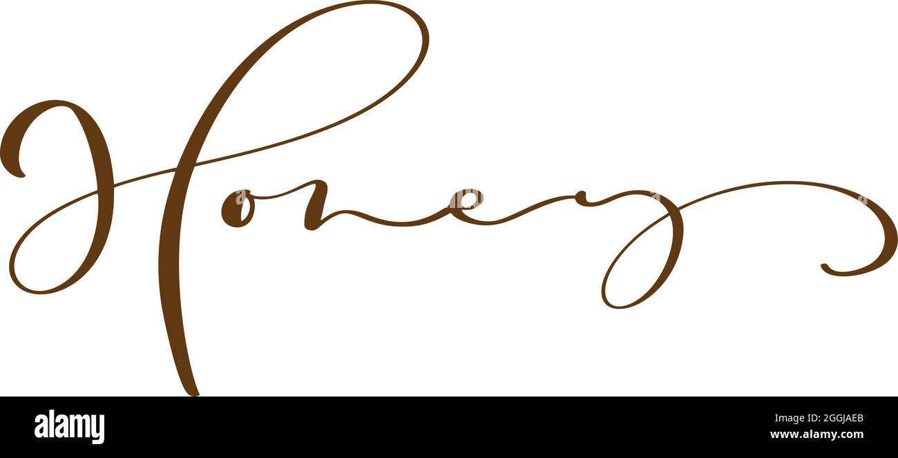 Honey calligraphy lettering text. Vector bee hand lettering word in ...