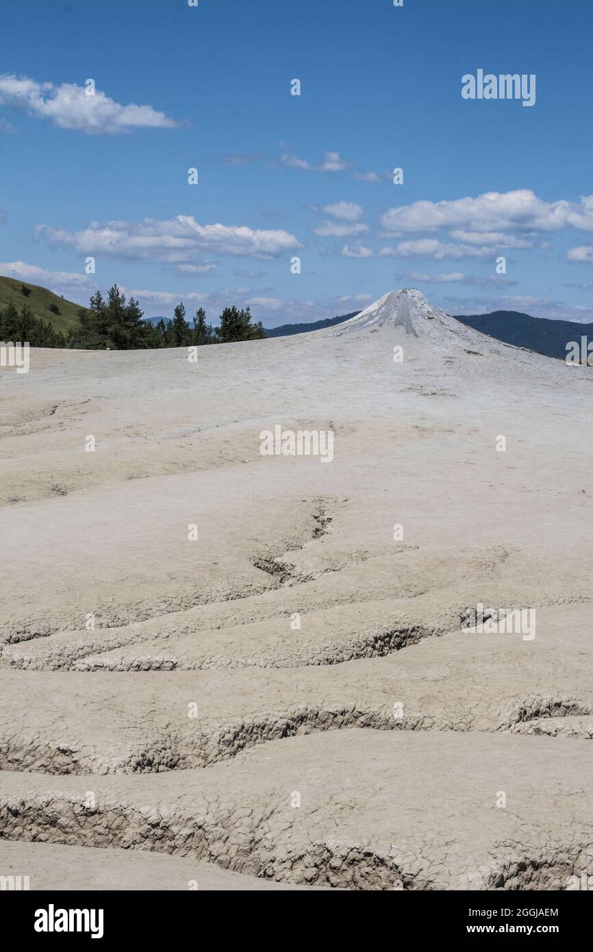 View of a volcano cone at the Muddy Volcanos in Buzau County, Romania ...
