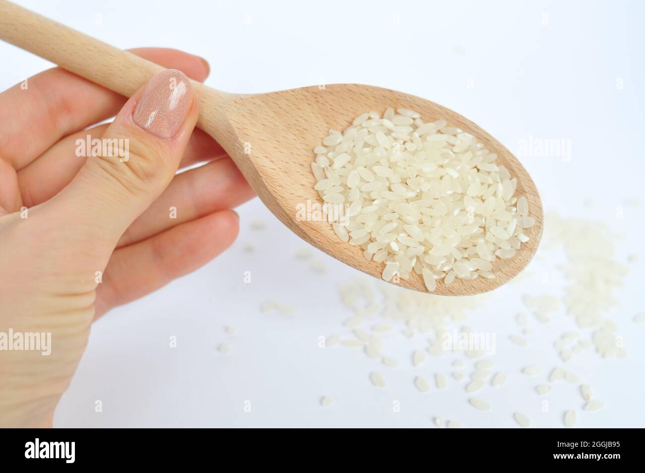 Round rice on white background Chinese food Stock Photo - Alamy