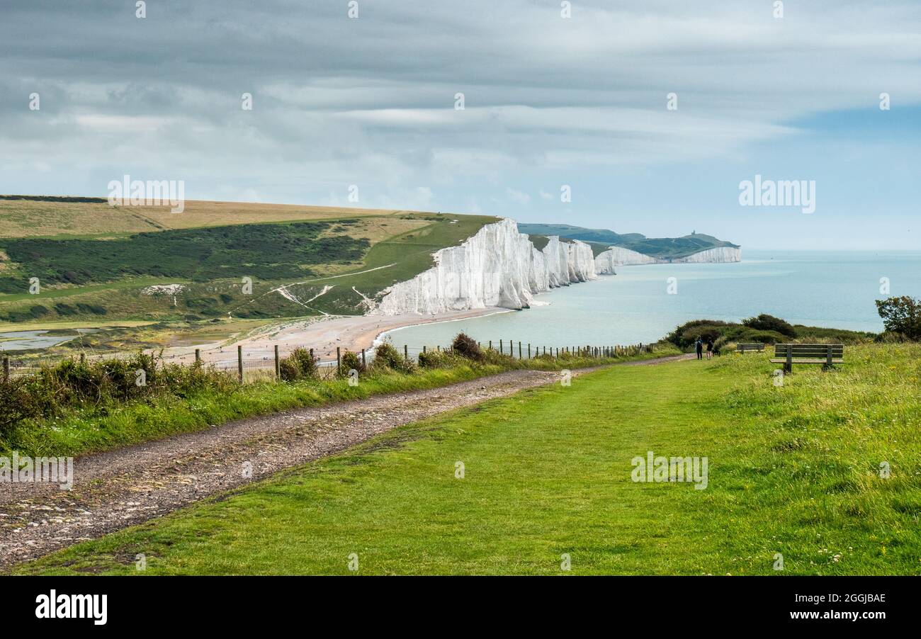 Sussex Coast, England. The cliffs of East Sussex looking over Cuckmere ...