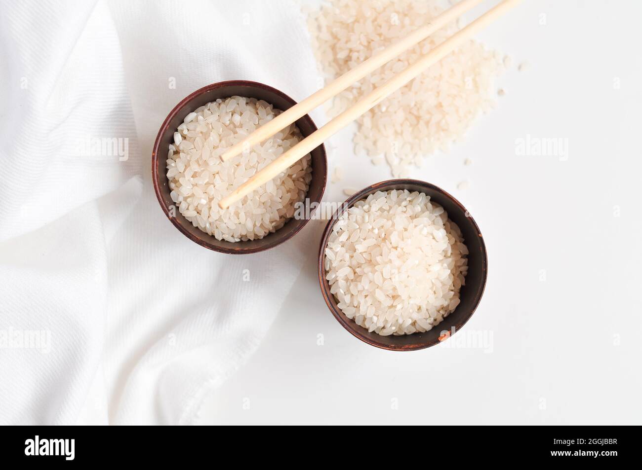 Round rice on white background Chinese food Stock Photo - Alamy