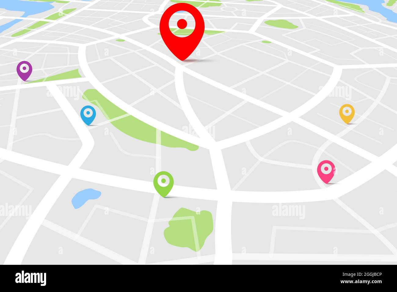 3D top view of a map with destination location point, Aerial clean top ...