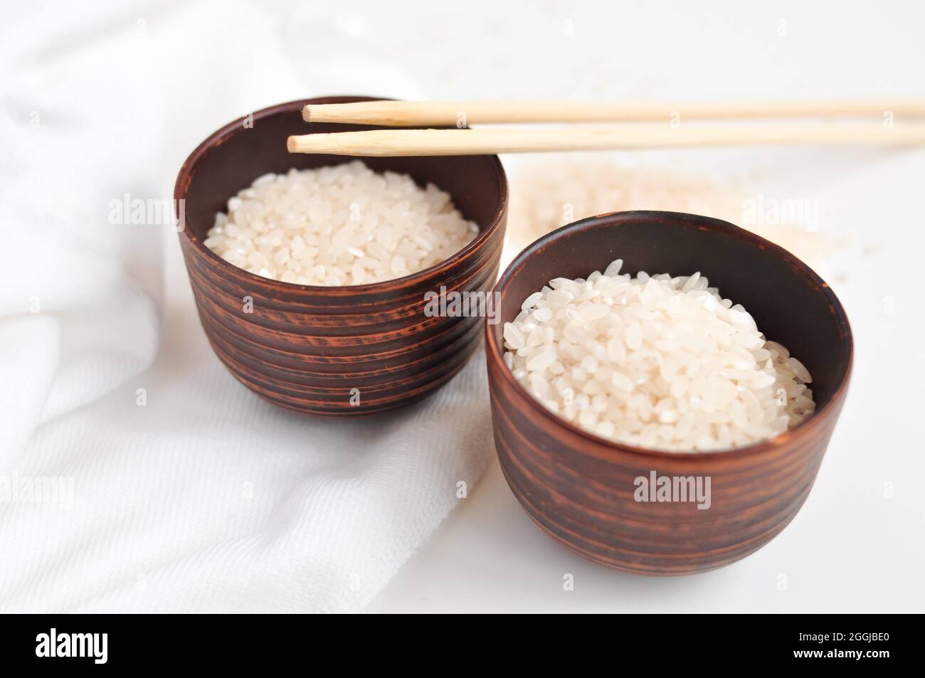 Round rice on white background Chinese food Stock Photo - Alamy