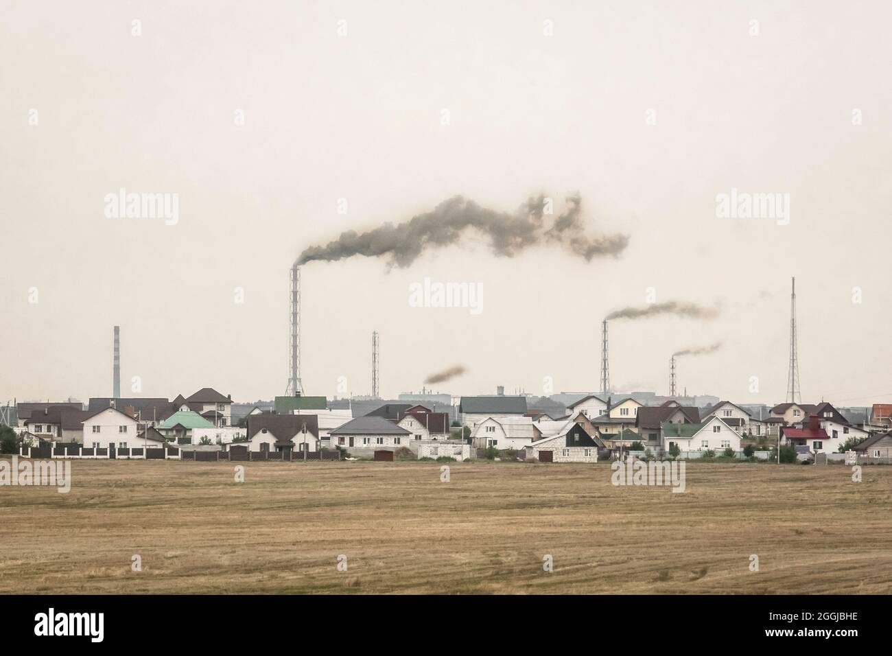 Pollution of the environment and ecology. Dirty, acrid smoke is ...