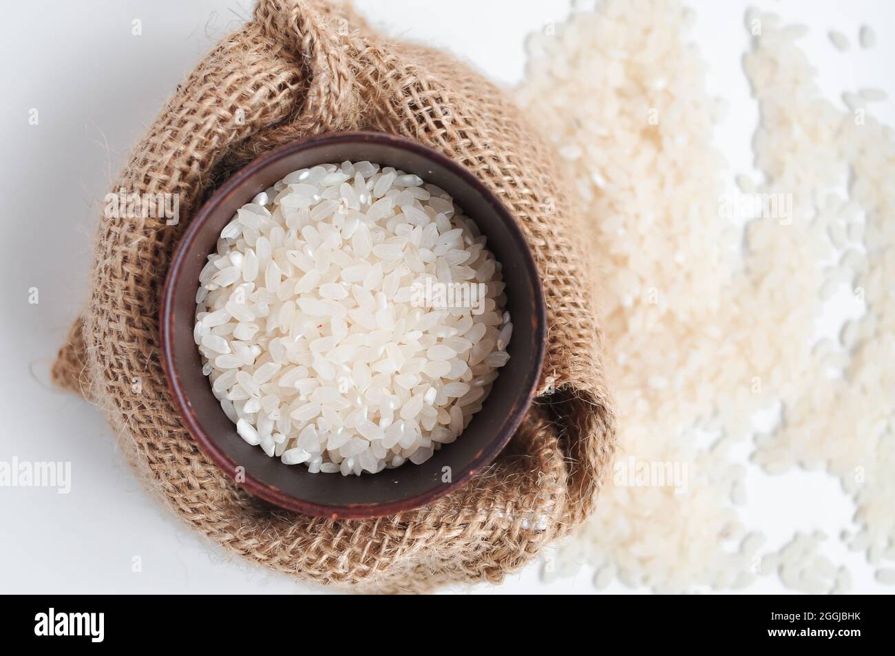 Round rice on white background Chinese food Stock Photo - Alamy