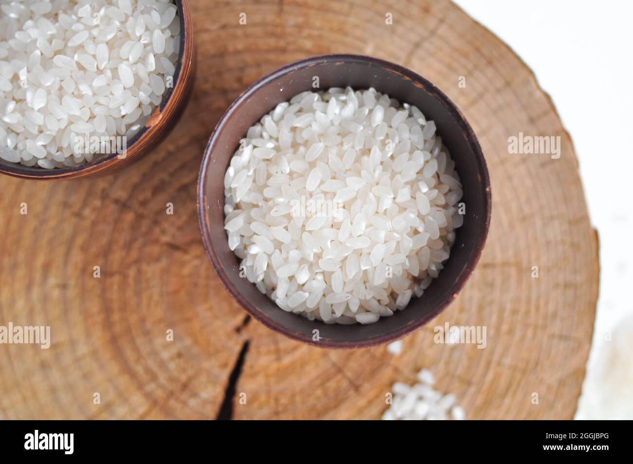 Round rice on white background Chinese food Stock Photo - Alamy