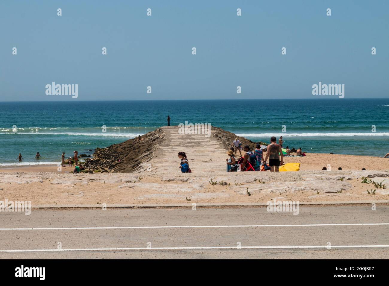 CAPARICA, PORTUGAL - Aug 12, 2021: A typical beach on the shore in ...