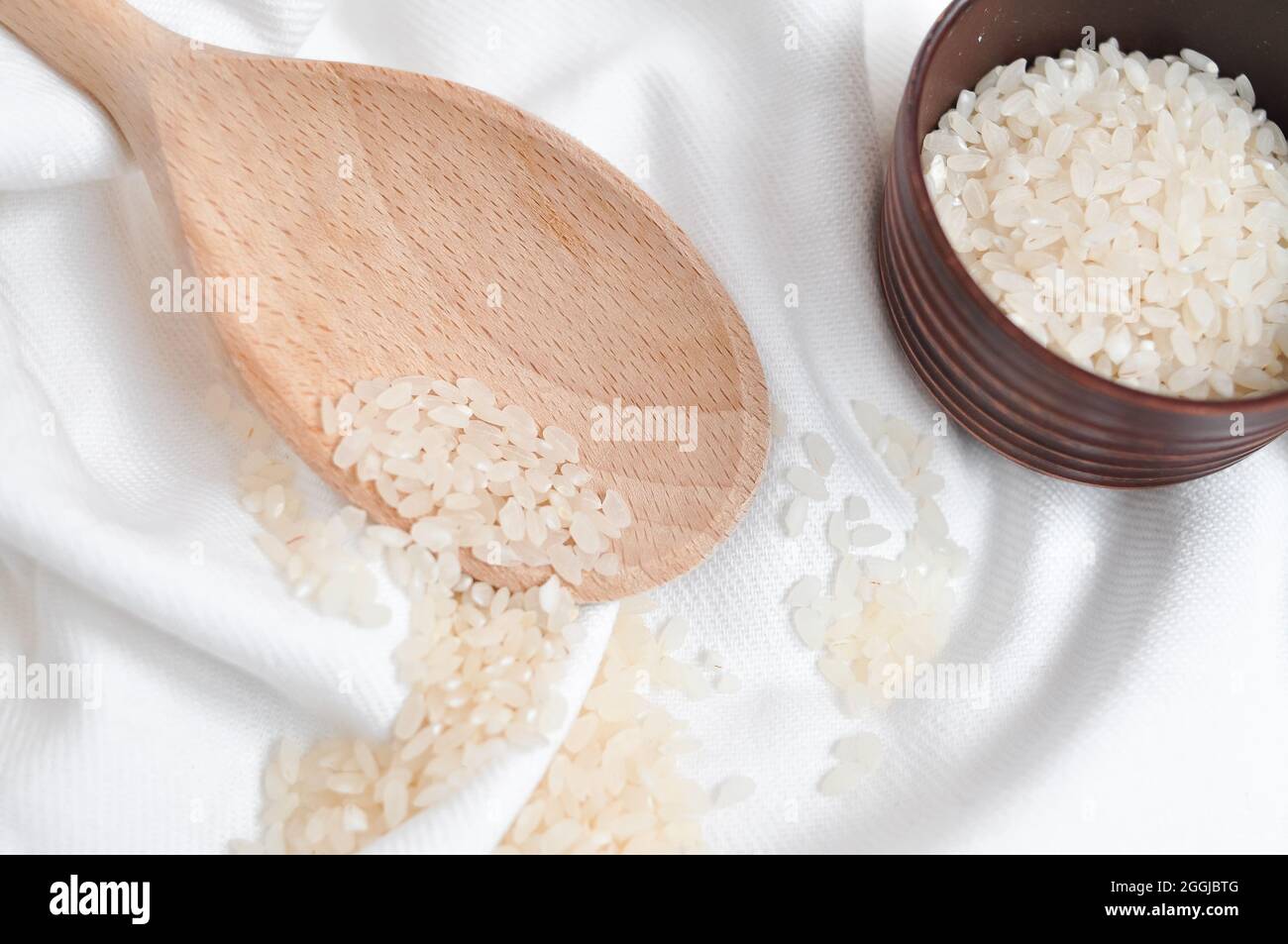 Round rice on white background Chinese food Stock Photo - Alamy