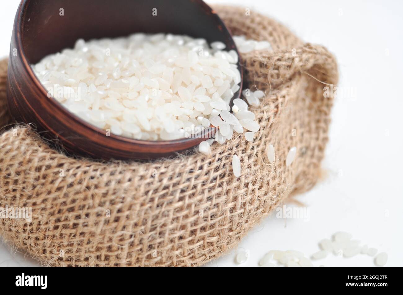 Round rice on white background Chinese food Stock Photo - Alamy