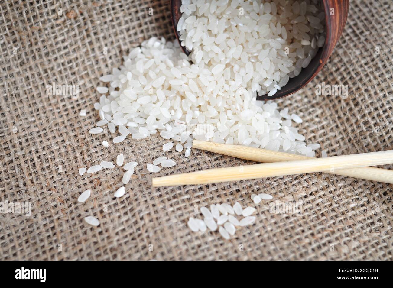 Round rice on the bag cereal harvest Stock Photo - Alamy