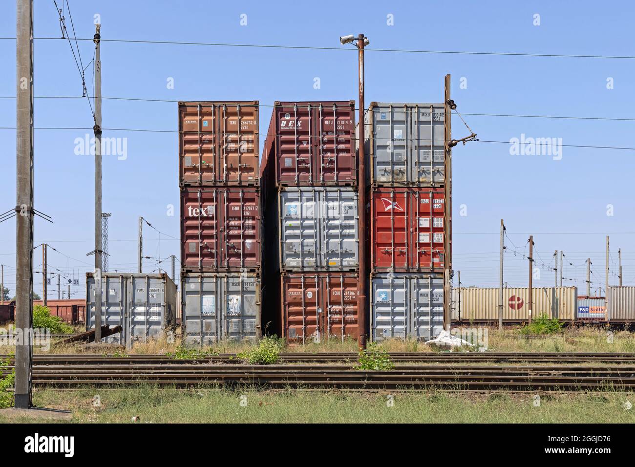 Belgrade, Serbia - August 09, 2021: Stacked Cargo Containers at ...