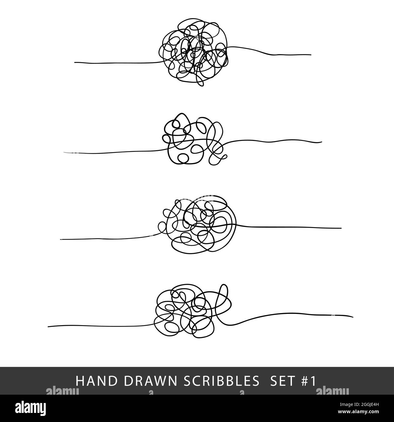 Set of random chaotic lines. Hand drawing insane tangled scribble clew ...