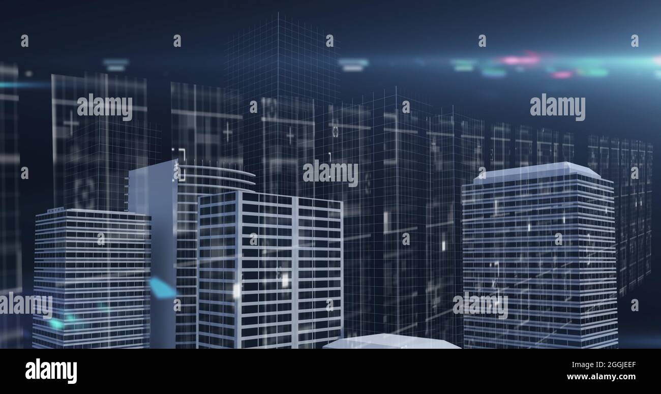 3D building models against blue background Stock Photo - Alamy
