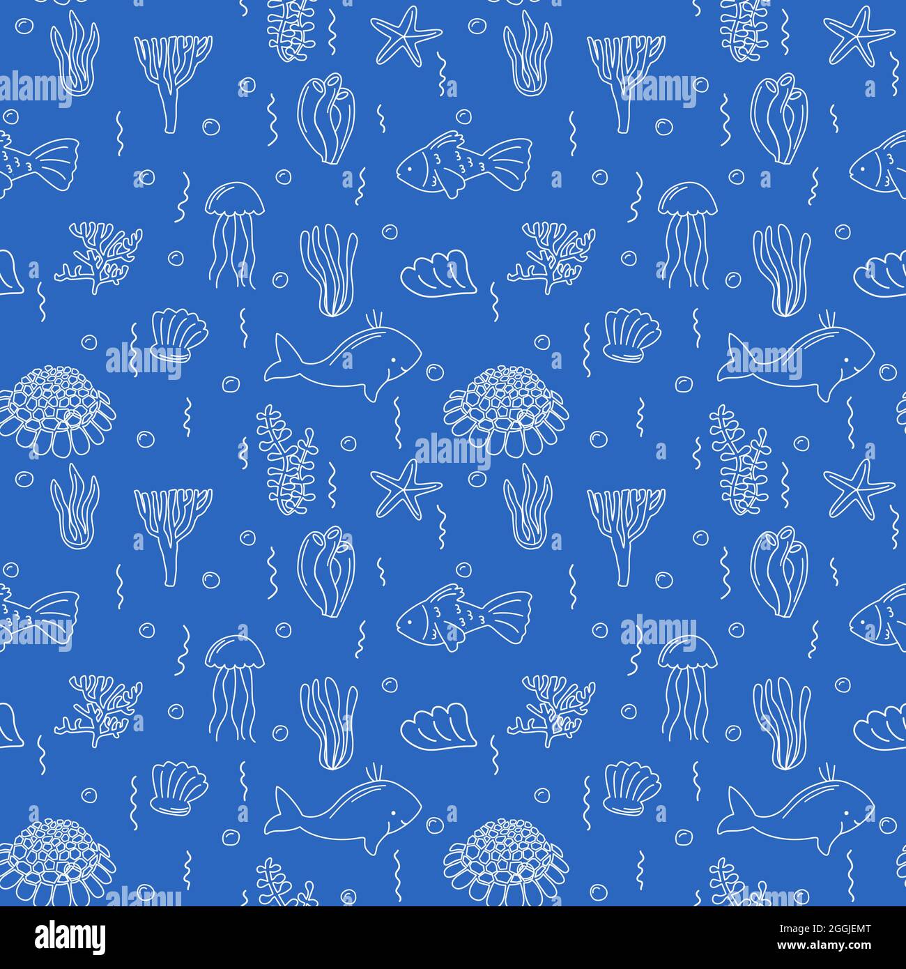 Sea life seamless pattern. Endless collection of hand drawn ...