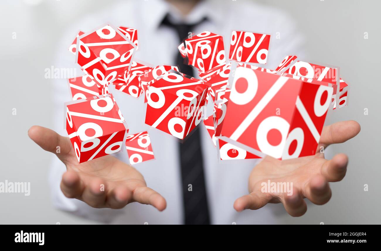 Male's hands holding an 3D rendering illustration of using white and ...