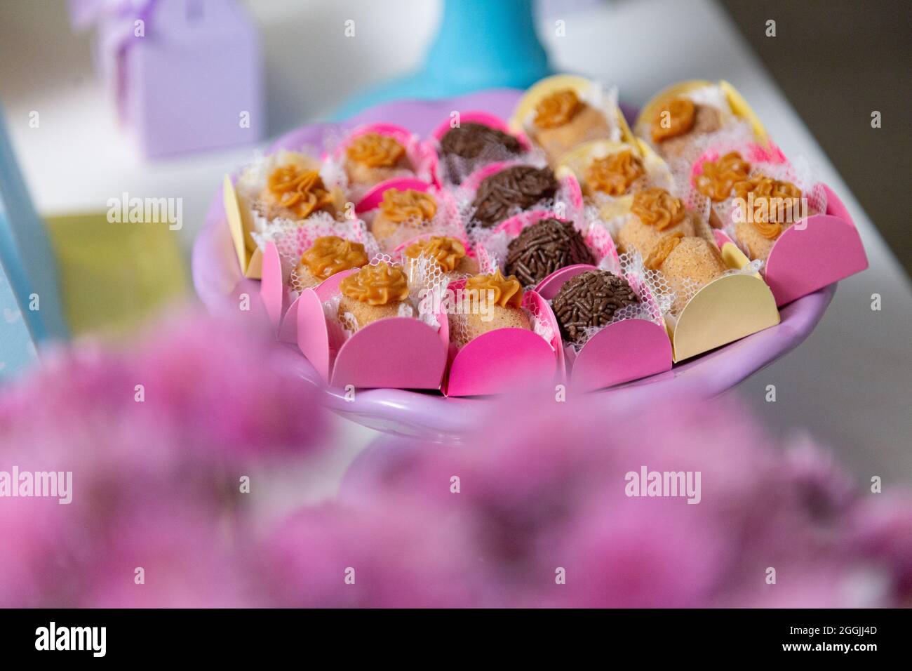Candy table decorated for child's birthday party. Sweets on birthday ...