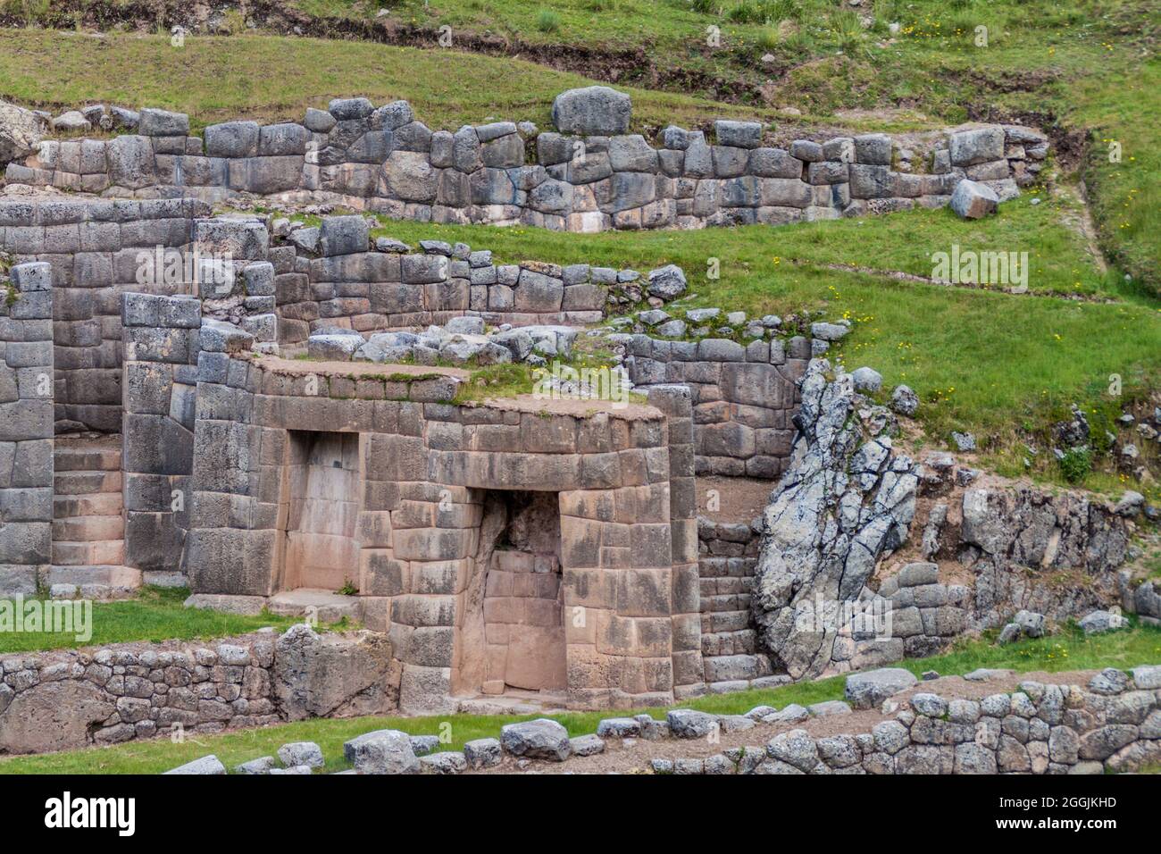 Ruins of Inca's ceremonial stone bath Tambomachay near Cuzco, Peru ...