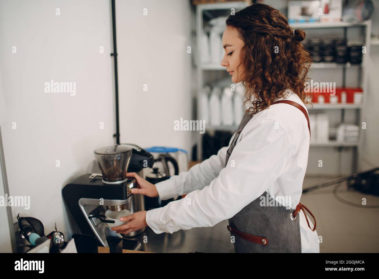 Cup Taster Girl Tasting Degustation Coffee Quality Test. Young woman ...