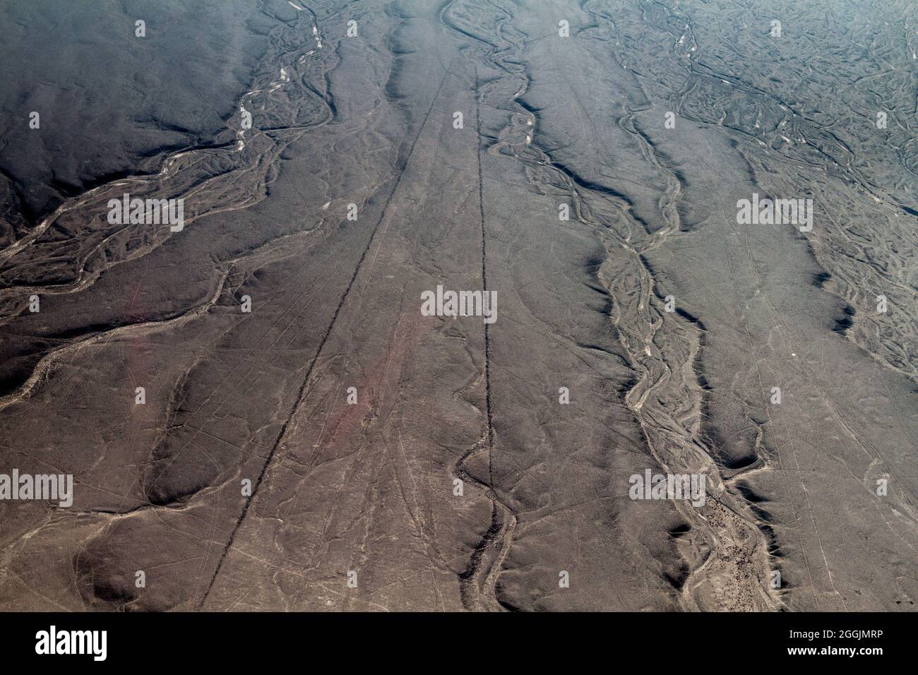 Aerial view of geoglyphs near Nazca - famous Nazca Lines, Peru. This ...