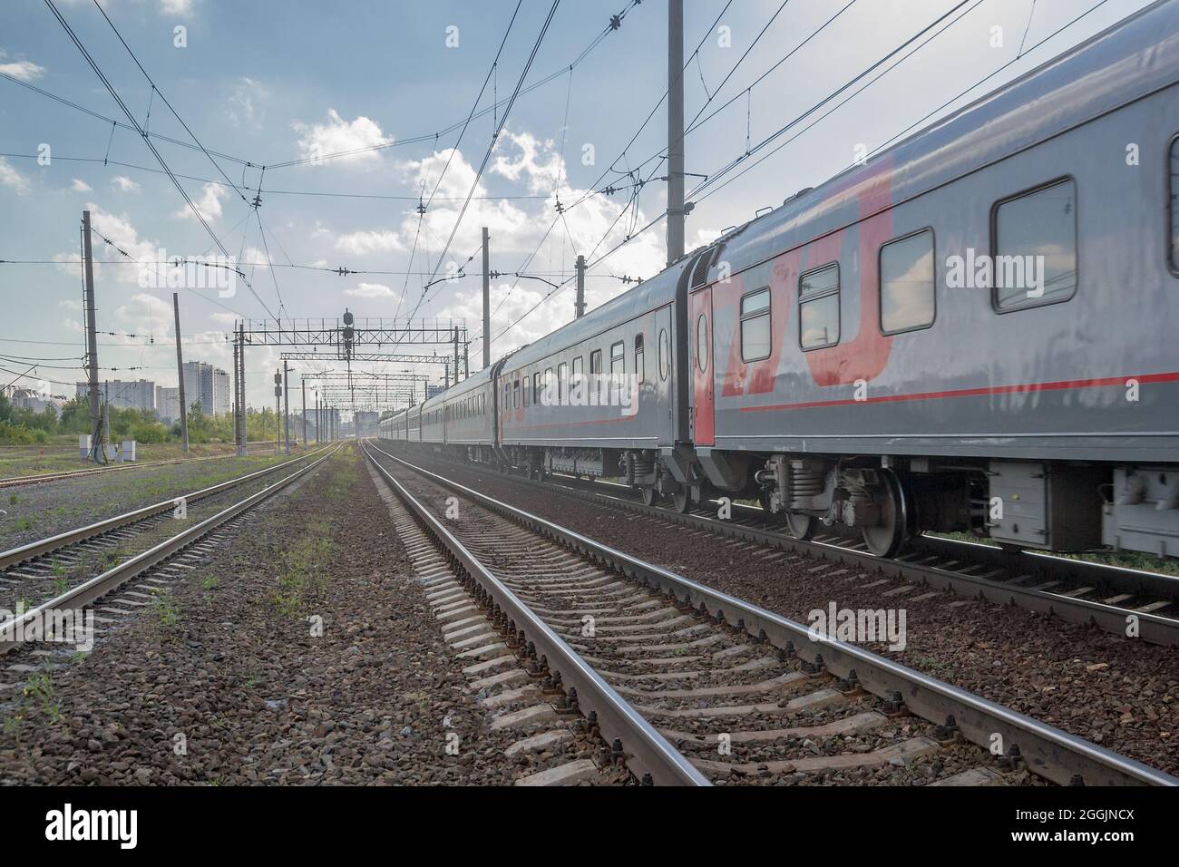 Russia. Moscow. Railways. Fast passenger train cars on the tracks Stock ...