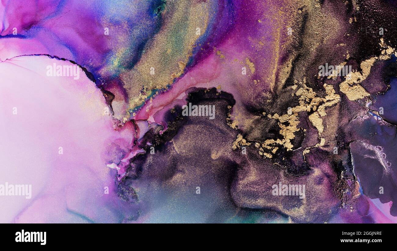 Closeup of multicolored alcohol ink abstract texture, trendy wallpaper ...