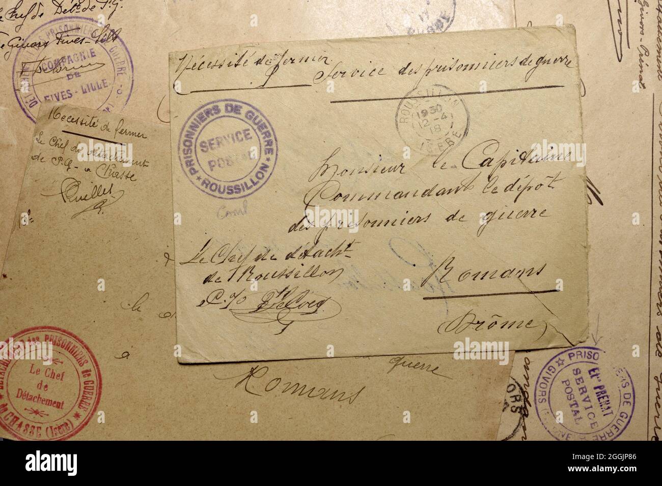 First World War French prisoner of war mail envelopes with official ...
