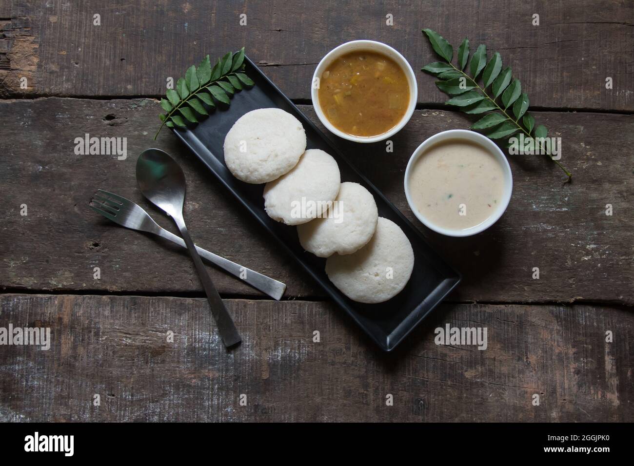 South Indian snacks idli sambar or idly sambhar prepared by steaming ...