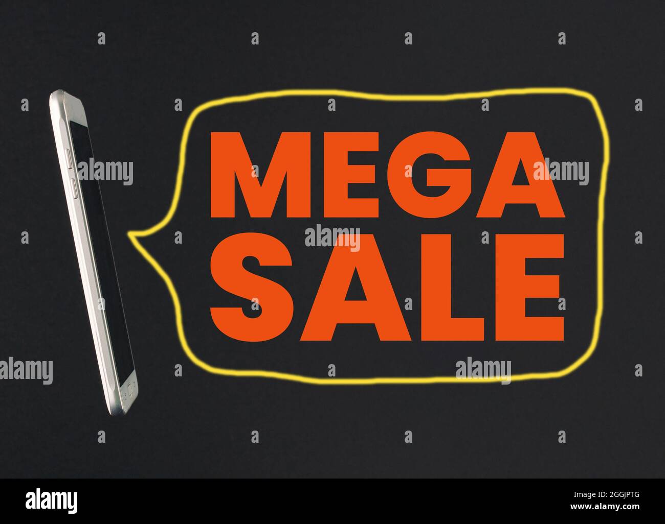 White 3d mobile phone with the words Mega Sale written in the speech ...