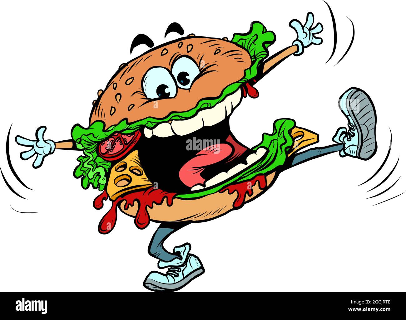 Funny burger character. Joyful fast food. isolate on a white background ...