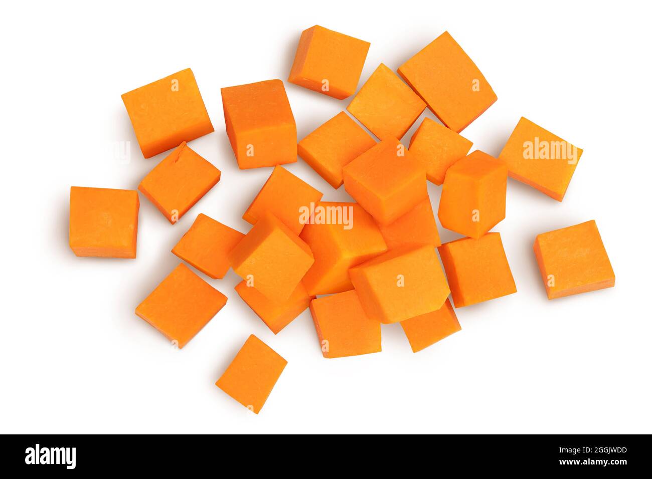 butternut squash diced isolated on white background with clipping path ...
