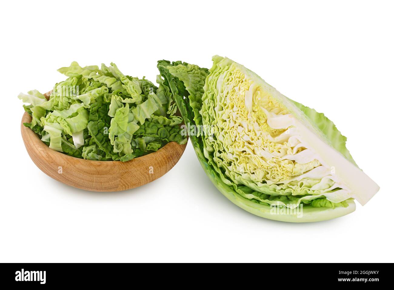 Savoy cabbage slice and chopped isolated on white background with ...