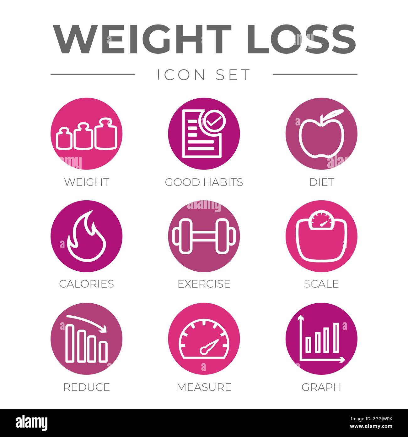 Weight Loss Round Outline Icons Set Stock Vector Image & Art - Alamy