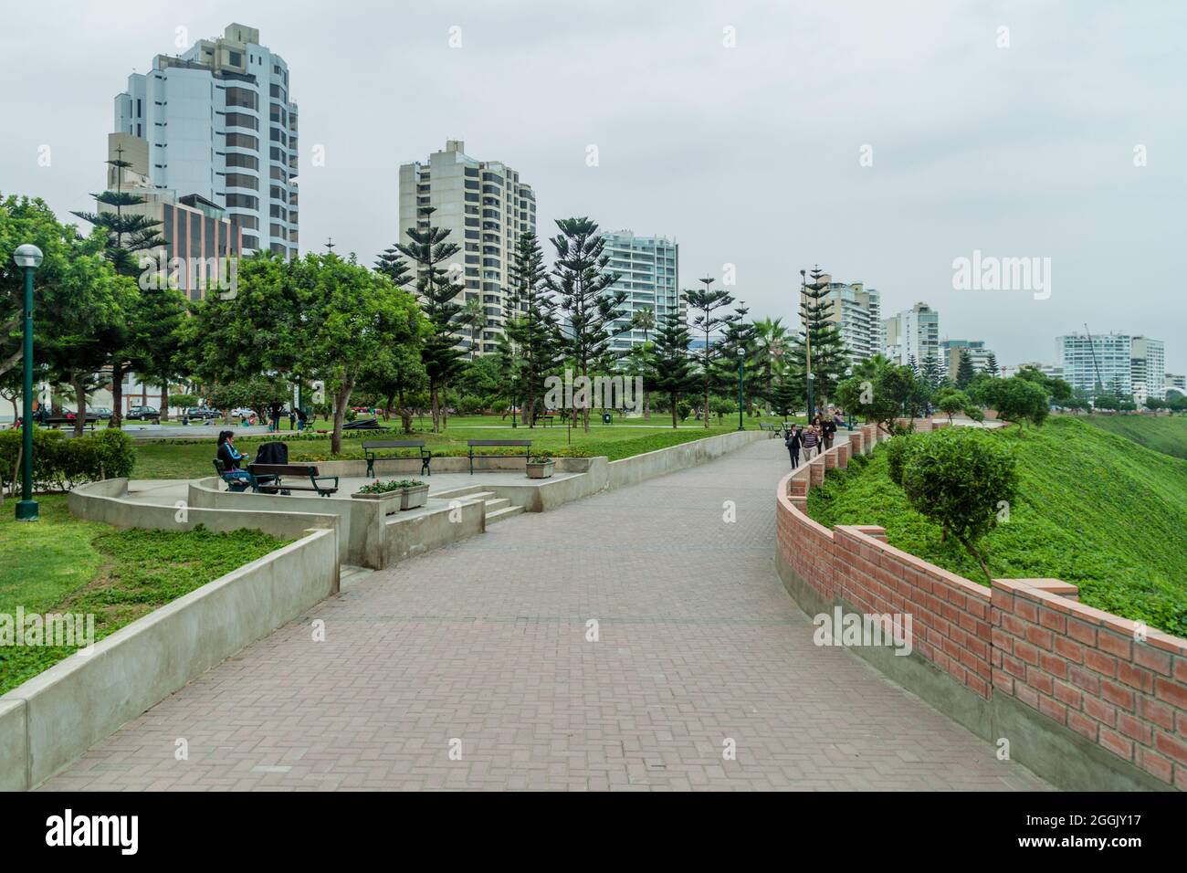LIMA, PERU - JUNE 4, 2015: People enjoy a park in Miraflores district ...