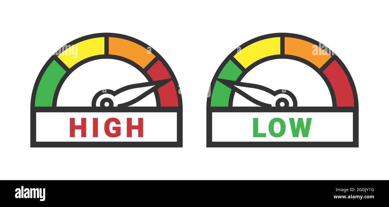 Low and High Gauge Scale Measure Speedometer Icon from Green to Red ...