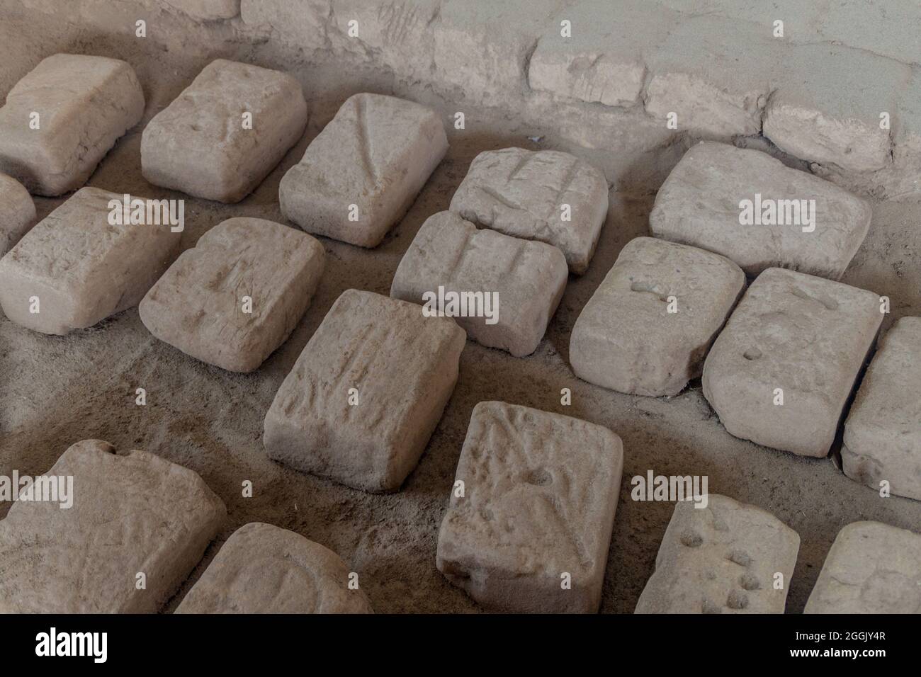 Adobe bricks at archeological site Huaca del Sol y de la Luna (Temple ...