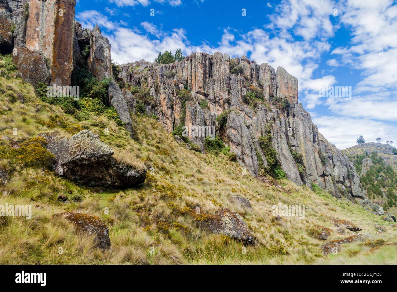 Los Frailones (Stone Monks), rock formations near Cajamarca, Peru Stock ...