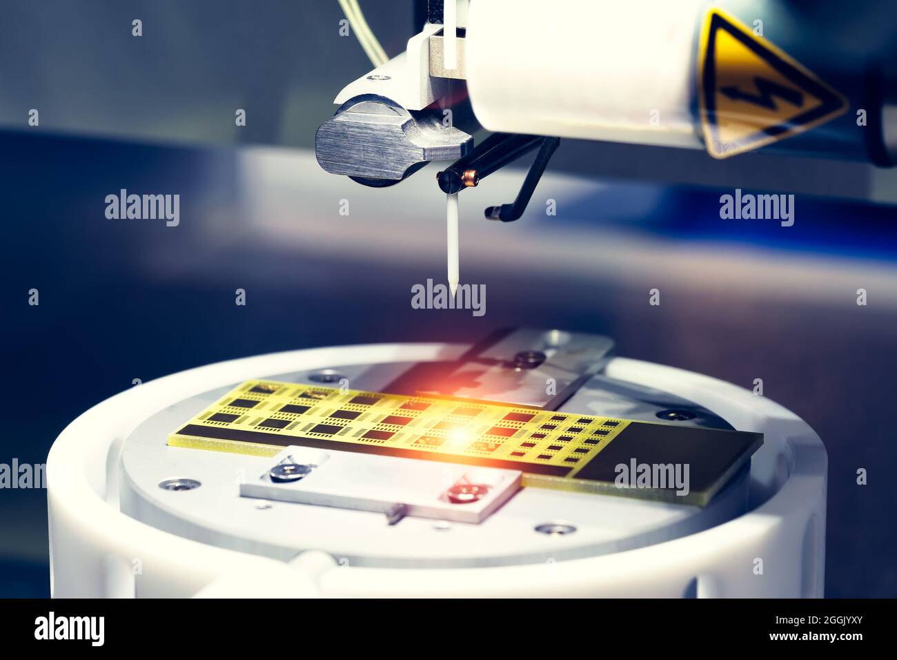Close Up Of Examining Of Test Sample Of Microchip Transistor Under The